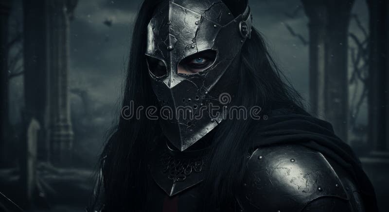 Dark Knight in Rain-Soaked Armor Stock Illustration - Illustration of ...