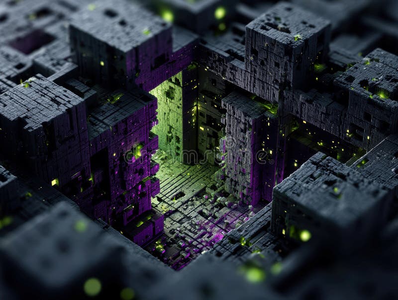 A Dark, Labyrinthine Structure with a Central Opening and Glowing Edges ...