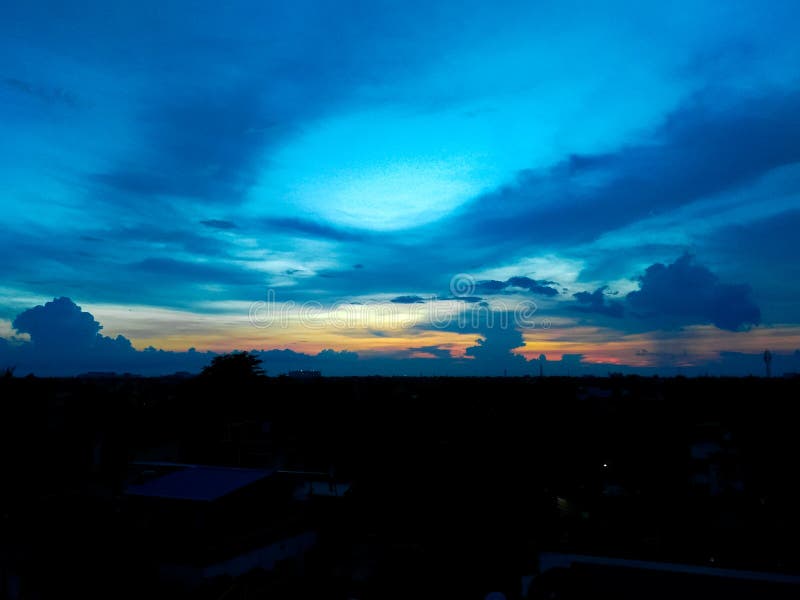 Dark Land & Blue , Sunset Sky Stock Photo - Image of sunset, dark ...