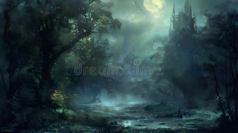 Dark land in fantasy land stock illustration. Illustration of symbol ...