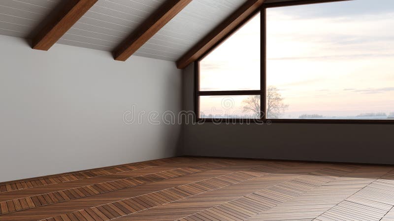 Dark Late Evening Scene, Empty Room Interior Design, Open Space with ...
