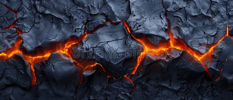 Dark Lava Texture with Orange Cracks and Abstract Flames on Rock ...