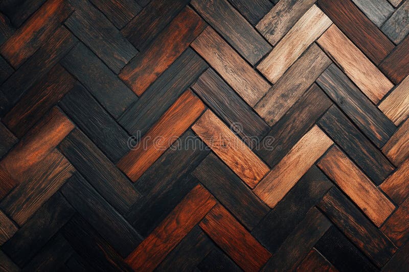 Dark and Light Wooden Herringbone Pattern Floor Closeup with Natural ...