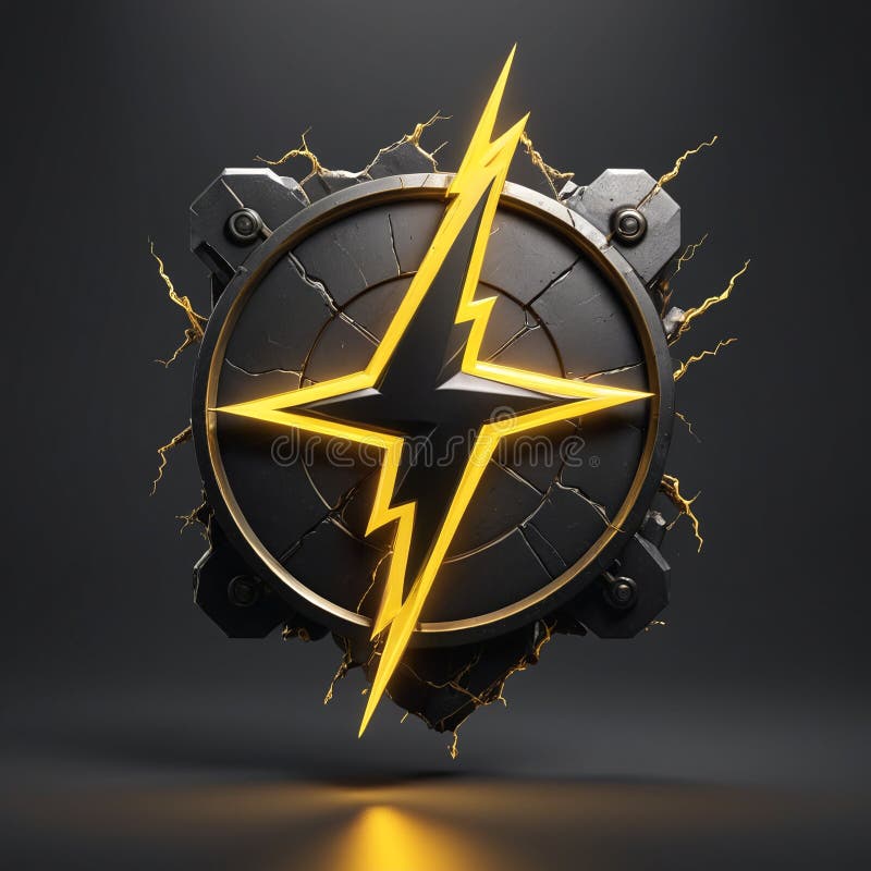Dark Lightning Power Icon in Black and Yellow 3D Render Stock ...