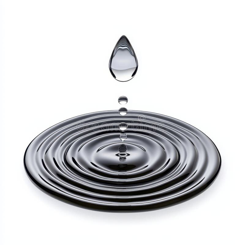 Dark Liquid Droplet Falling, Creating Concentric Ripples on Reflective ...