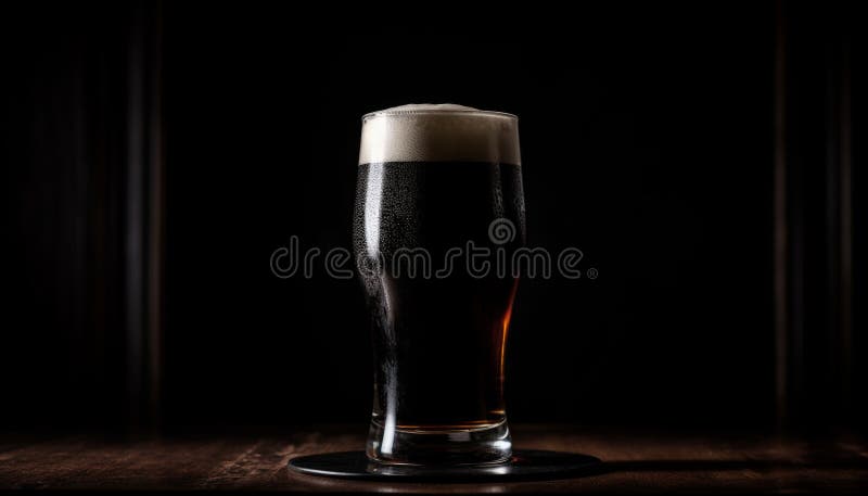 Dark Liquid Drops in Frothy Beer Glass Generated by AI Stock ...