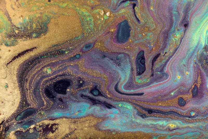 Dark Liquid Pattern with Small Golden Particles. Stock Image - Image of ...