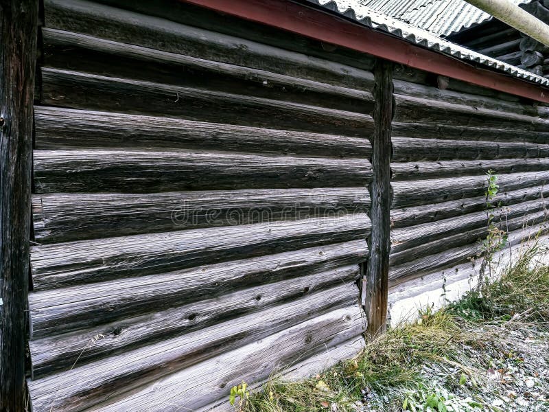 Dark Log Wall of a Wooden Old House Stock Image - Image of exterior ...