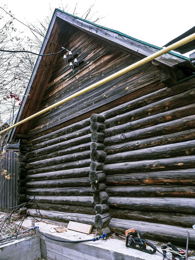 Dark Log Wall of a Wooden Old House Stock Photo - Image of house ...