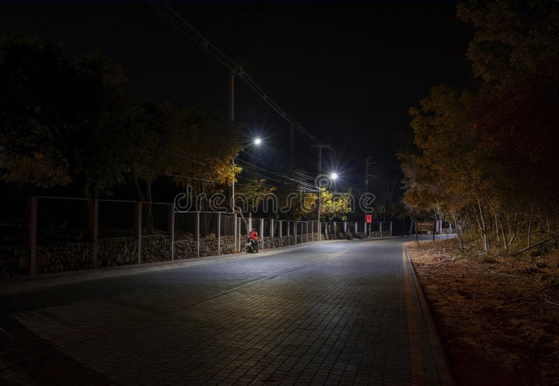 Dark and long lonely road stock photo. Image of trees - 271600346