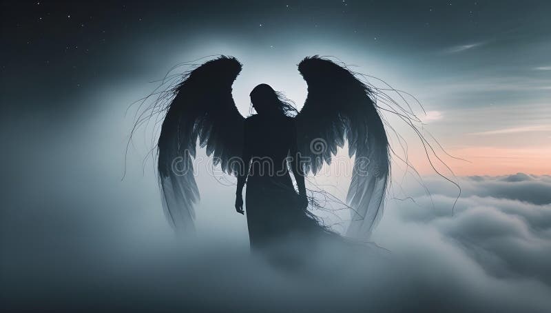 Dark lost Angel silhouette stock illustration. Illustration of night ...