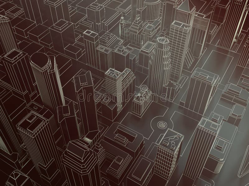 Dark Low Poly City Green Mesh 3d Rendering Stock Illustration ...