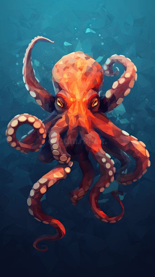 Dark Low Poly Octopus on a Full in-Focus Background AI Generated Stock ...