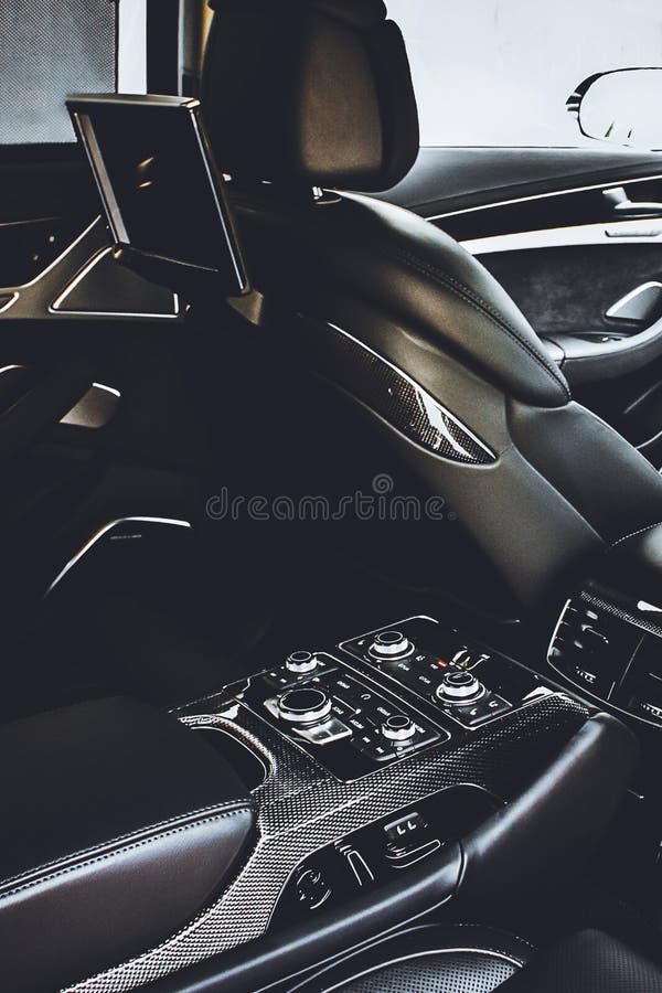 Dark Luxury Car Interior. Tuning. Carbon Stock Photo - Image of metal ...