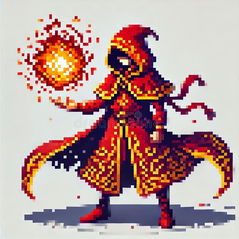 Dark Mage with Fireball stock illustration. Illustration of pixelated ...