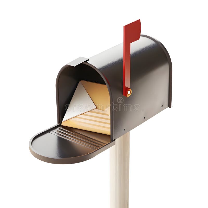Dark Mailbox with Red Flag and Letters Inside Envelope Stock ...