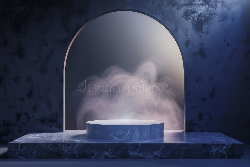 Dark Marble Stage with Arched Background and Soft Smoke. Ideal for ...