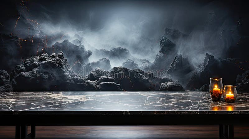 Dark Marble Table with a Couple of Candles Sitting on Top. Volcanic ...