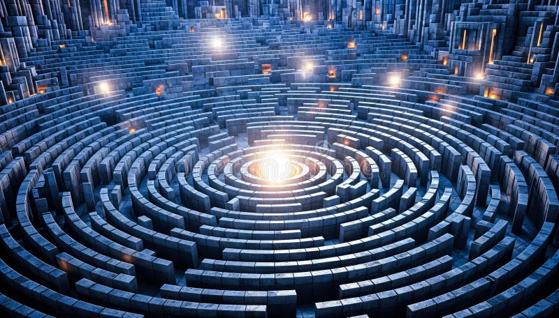 Dark Maze with a Bright Light at the Center Stock Illustration ...