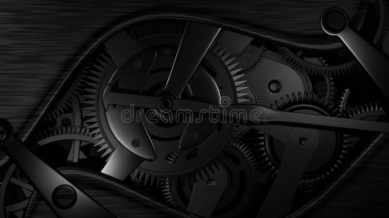Dark Mechanical Clock Face with Spinning Gear and Second Hand Creating ...