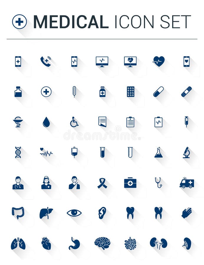 Dark Medical Vector Icon Set with Shadows Stock Vector - Illustration ...