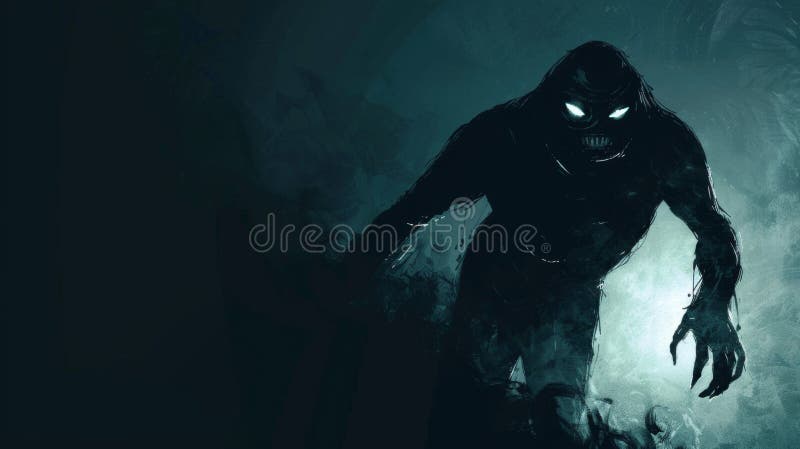 Dark Menacing Creature Emerging from Shadows with Glowing Eyes in Eerie ...