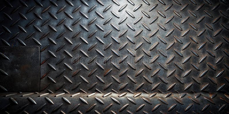 A Dark Metal Background Texture Featuring a Diamond Plate Surface with a Smaller Rectangular ...