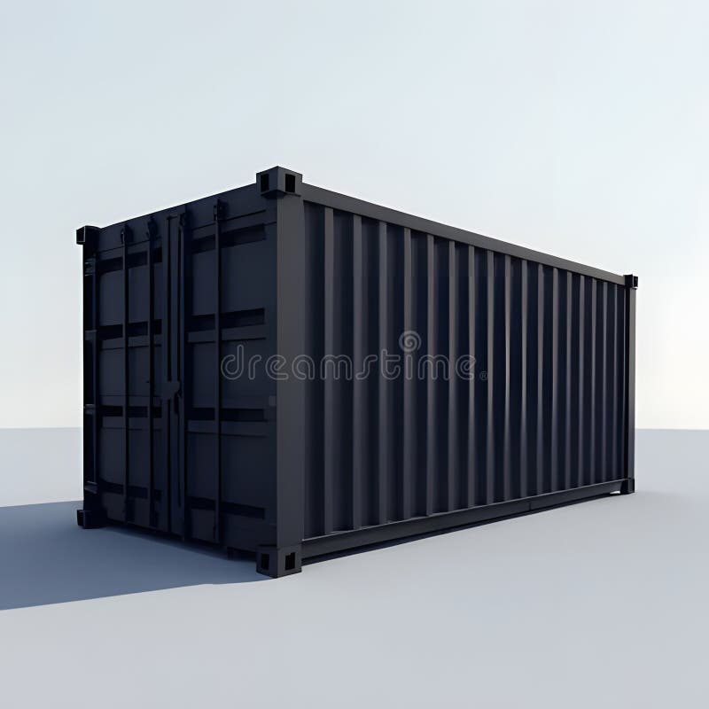 A Dark Metal Cargo Container Sits Angled on a Light Surface Casting a ...