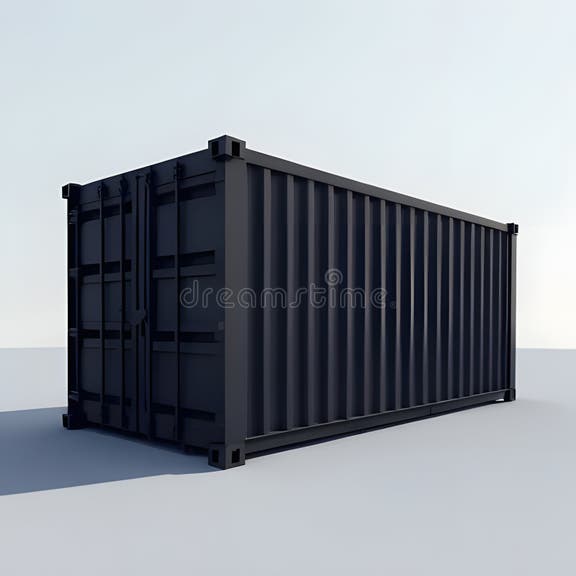 A Dark Metal Cargo Container Sits Angled on a Light Surface Casting a ...