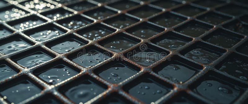 Dark Metal Grate Set in Wet Surface with Subtle Texture. Stock Image ...