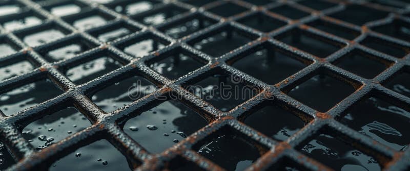 Dark Metal Grate Set in Wet Surface with Subtle Texture Stock Photo ...