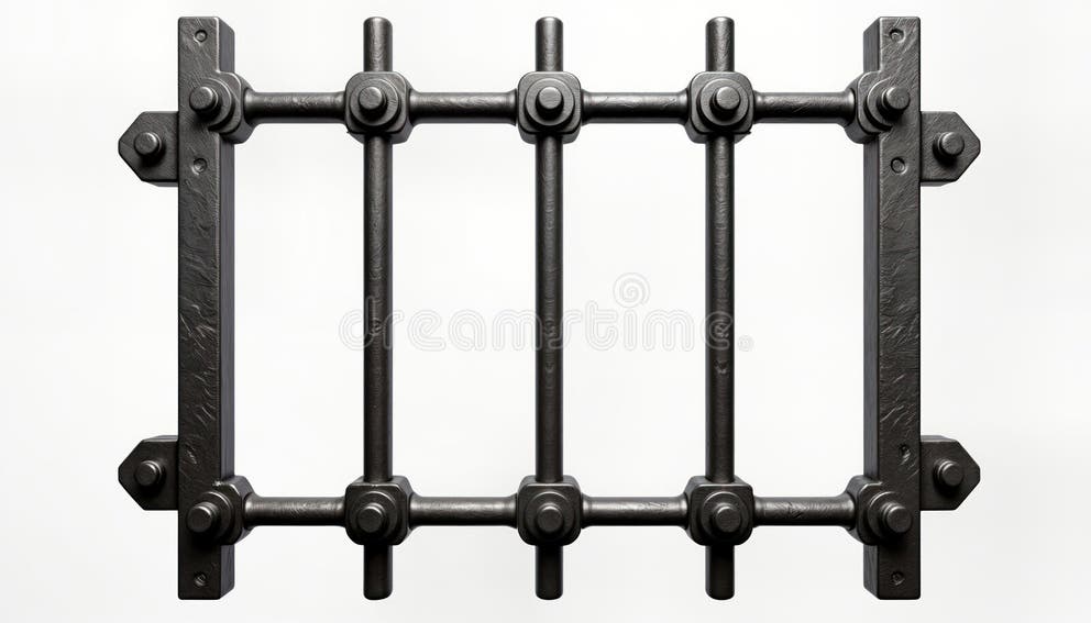 Dark Metal Jail Bars Form Grid Pattern on Transparent Background ...