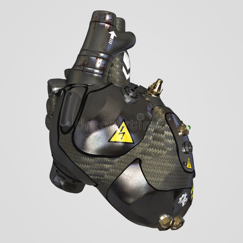 Dark Metal Plates Cyborg Techno Heart Warning Signs Stock Illustration ...