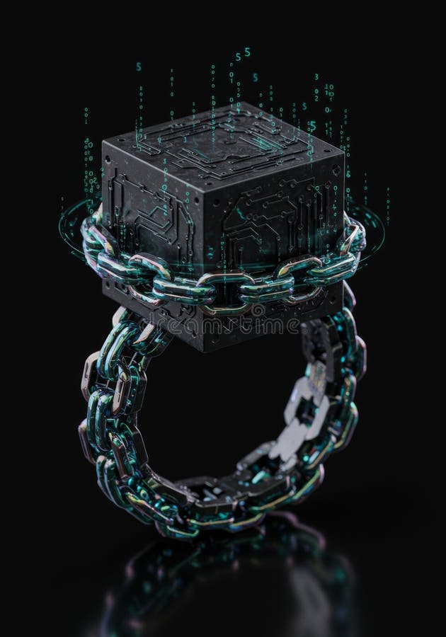 Dark Metal Ring with Circuit Cube and Chain Stock Illustration ...