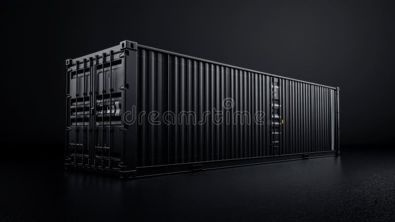 Dark Metal Shipping Container. Simple Geometric Cargo Box on Dark ...