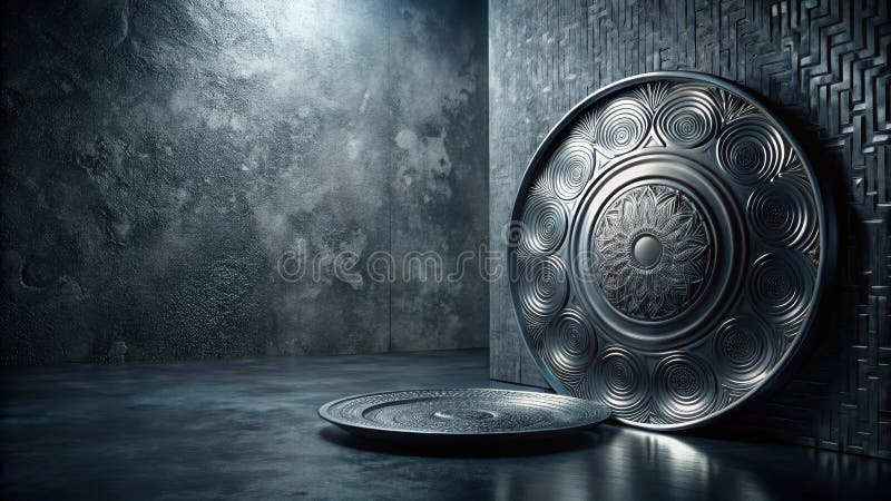 Dark Metallic Decorative Plates Against a Textured Wall Backdrop ...