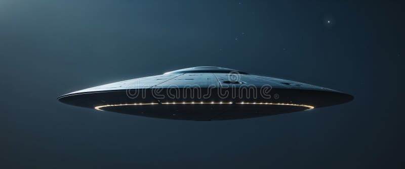A Dark Metallic Flying Saucer with Glowing Lights in Space Stock Image ...