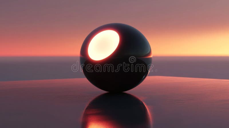 Dark Metallic Sphere Reflecting Sunset Over Ocean Stock Illustration ...