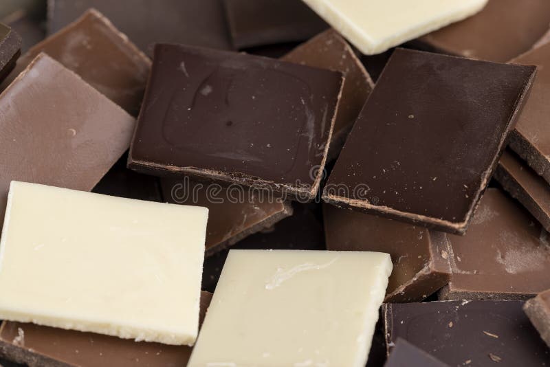 Dark, Milk and White Chocolate Pieces Stock Photo - Image of ingredient ...