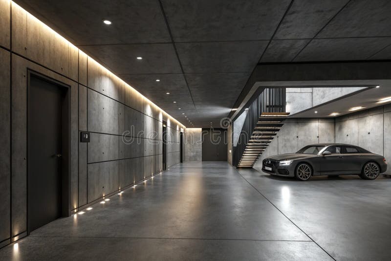 Minimalist Dark Abstract Interior Design with Underground Studio Stock ...