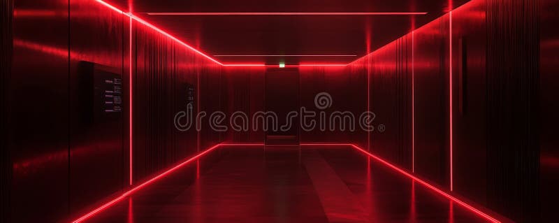 A Dark, Minimalist Room Illuminated by Sharp Red LED Strips Along the ...