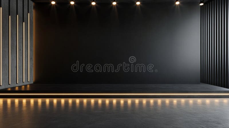 Dark Minimalist Stage with Neon Lights, Concrete, 3D Render, Mockup ...