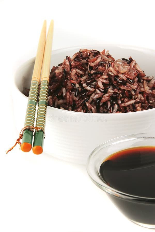 Dark Mixed Rice in White Bowl Stock Photo - Image of lunch, cooked ...