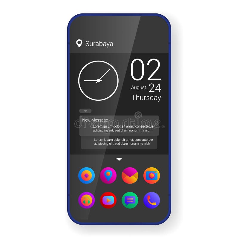 Dark Mode Home Screen Userr Interface Mobile App Stock Vector - Illustration of object, widget ...