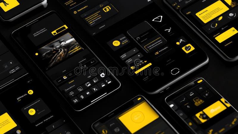 Dark Mode Mobile App UI Design Stock Illustration - Illustration of ...