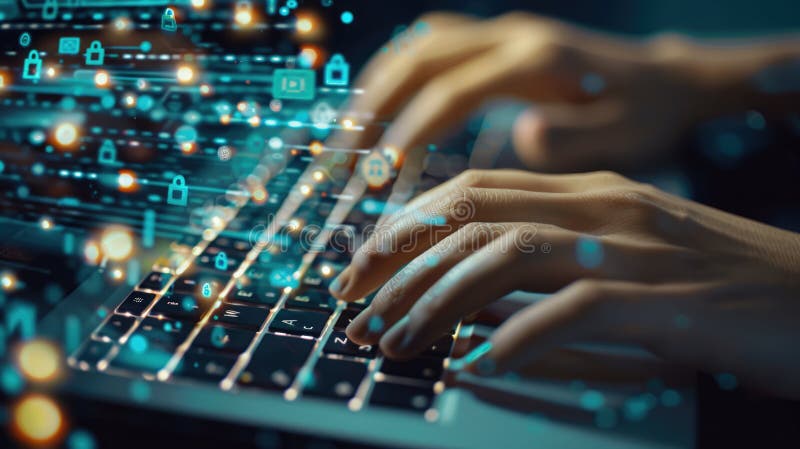 Dark Mode Theme Highlighting Close-up of Hands Typing on a Keyboard ...