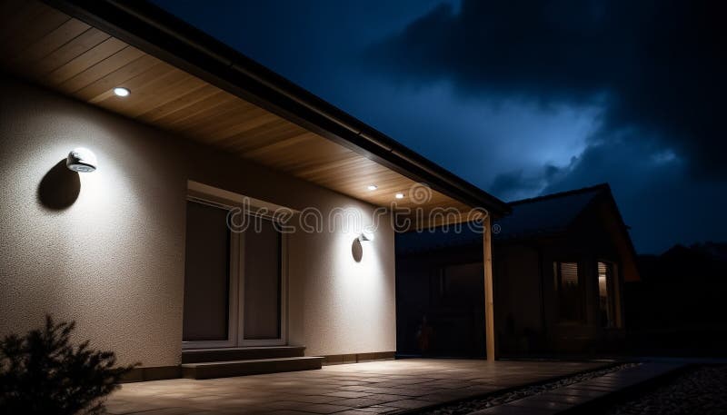 Dark Modern Architecture Illuminates Spooky Domestic Room with Empty ...