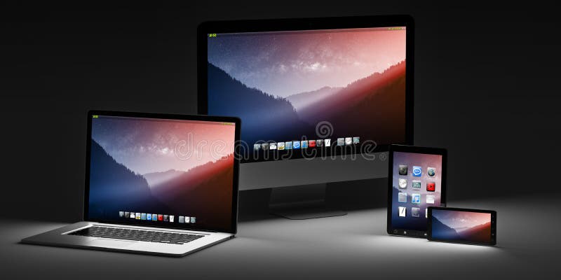 Dark Modern Computer Laptop Mobile Phone and Tablet 3D Rendering Stock ...