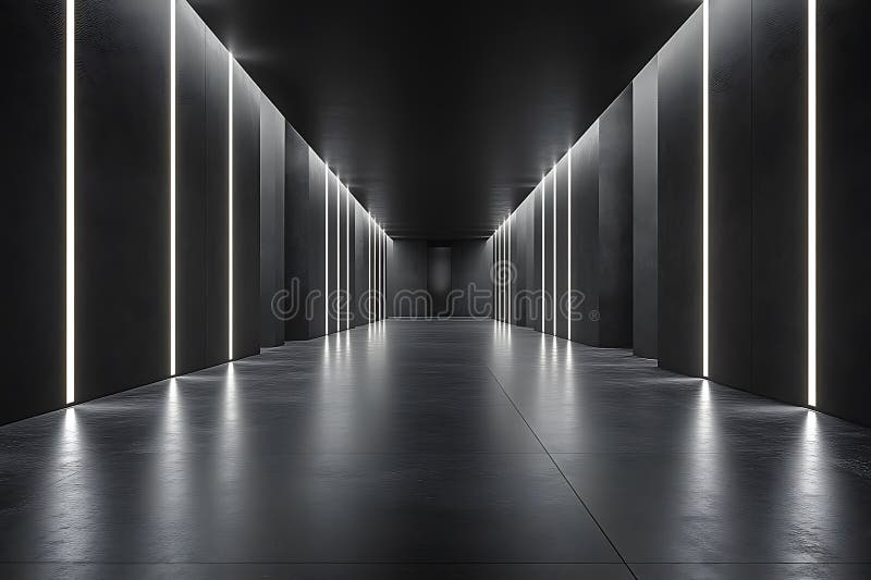 Dark Modern Corridor with Linear Led Lighting Stock Illustration ...