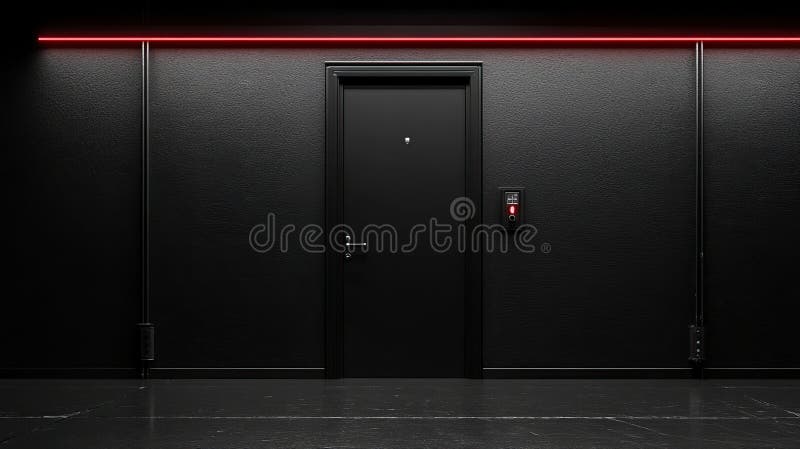 Dark, Modern, Minimalist Hallway with a Single Door and Red Accent ...